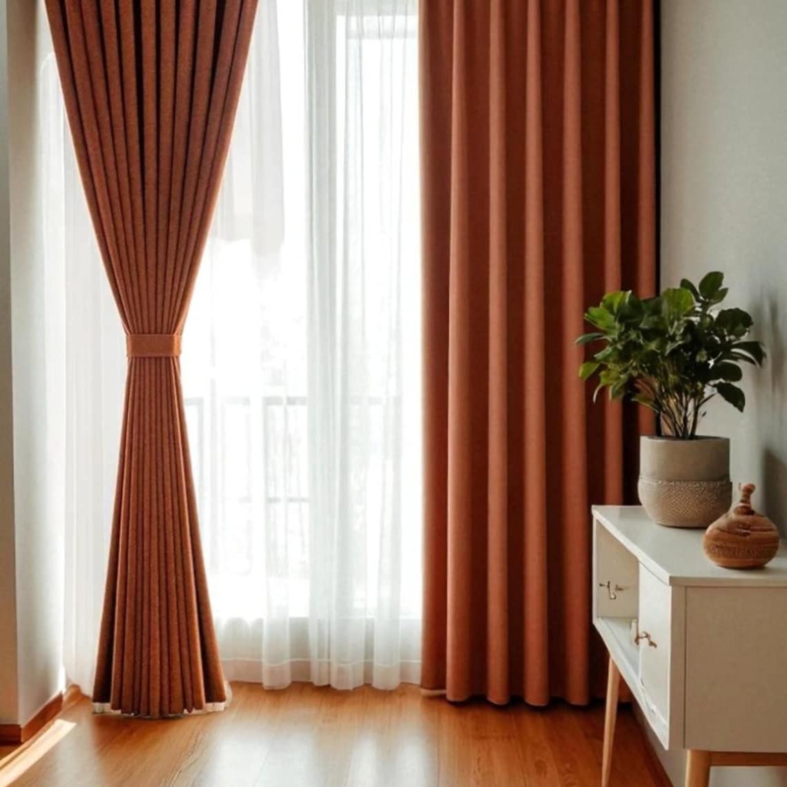 Rust Orange 90% Blackout Curtain: Boho Herringbone Pattern Drapery - Etsy