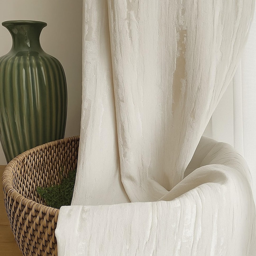 Textured Cream White Curtain, 60% Blackout Drapes, Minimalist Boho ...