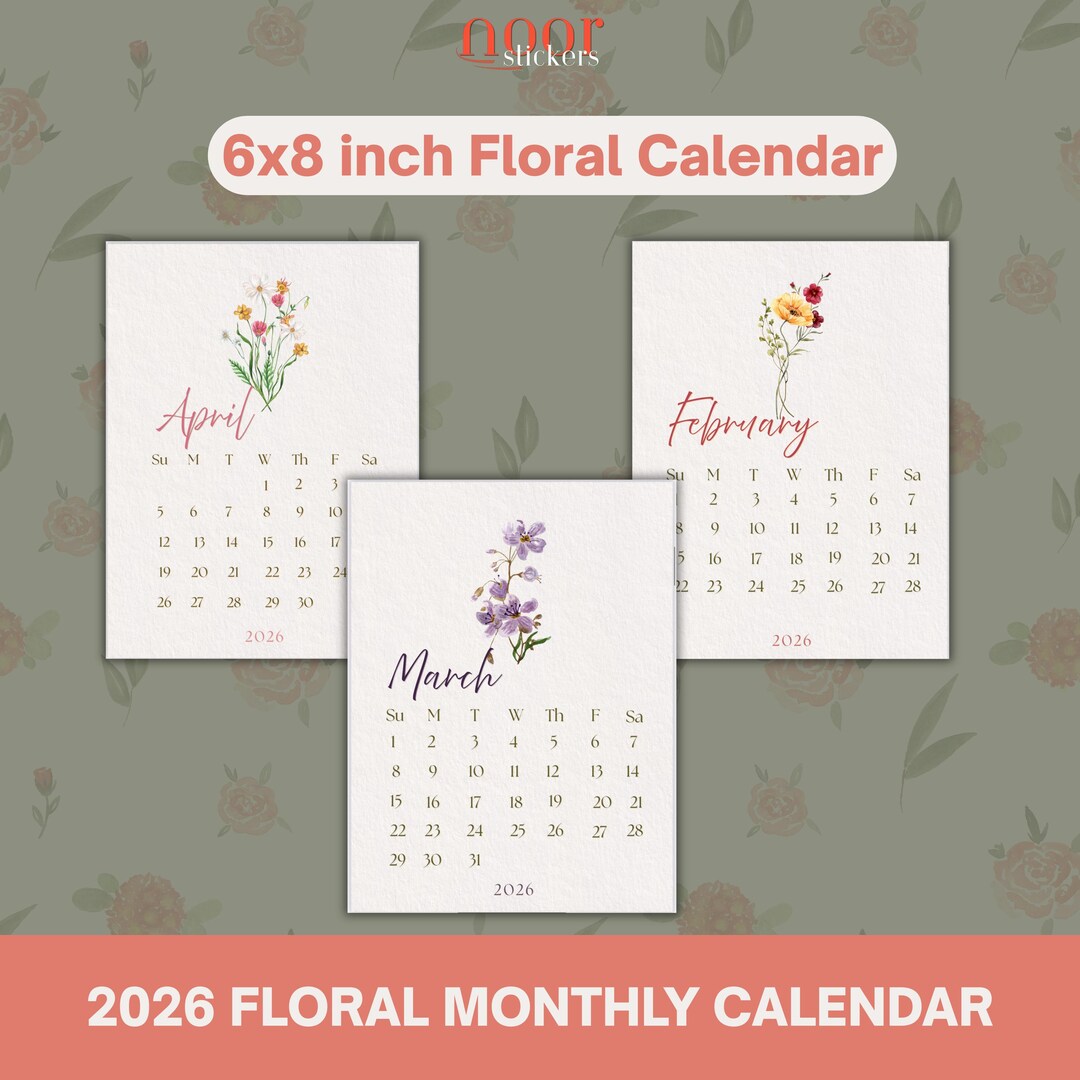 2026 Floral Desk Calendar 6x8 Inch, Watercolor Monthly PDF, Digital ...