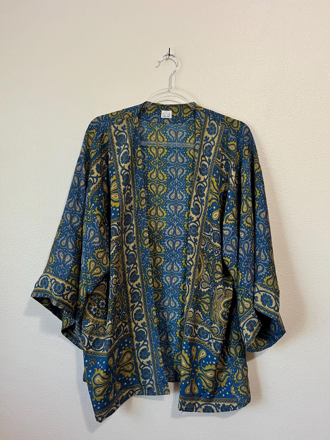Upcycled Kimono Top: Handmade Open Front Floral Geometric Print - Etsy