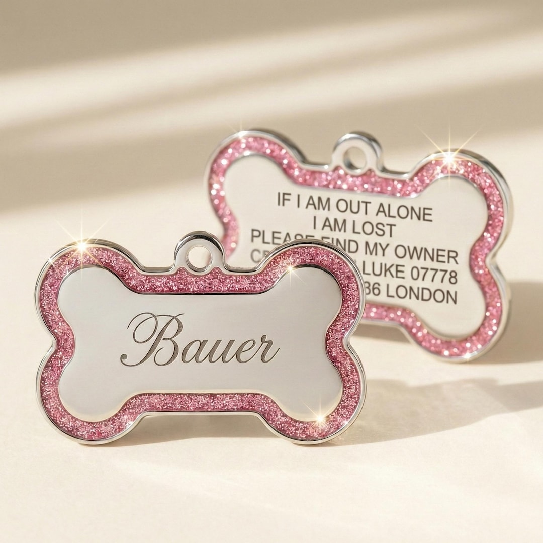 Personalized Glitter Pet ID Tag, Deep Engraved Bone Dog Tag, Custom ...