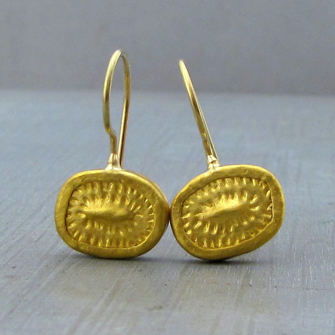 24k Gold Earrings / Pure Gold Oval Earrings / 24 Karat Solid Gold ...
