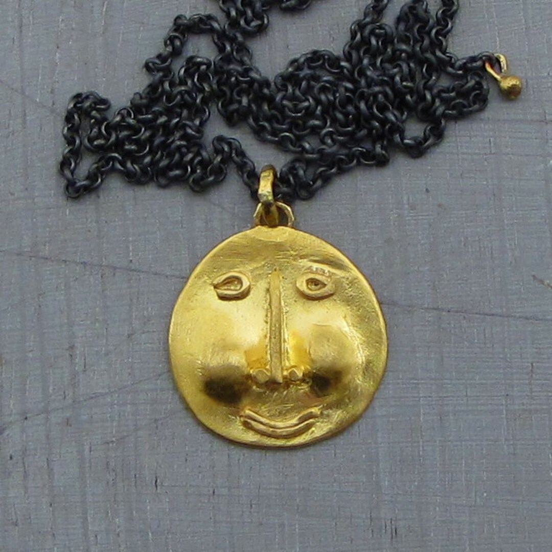 Real Solid 22k Gold & Silver Face Necklace - Etsy