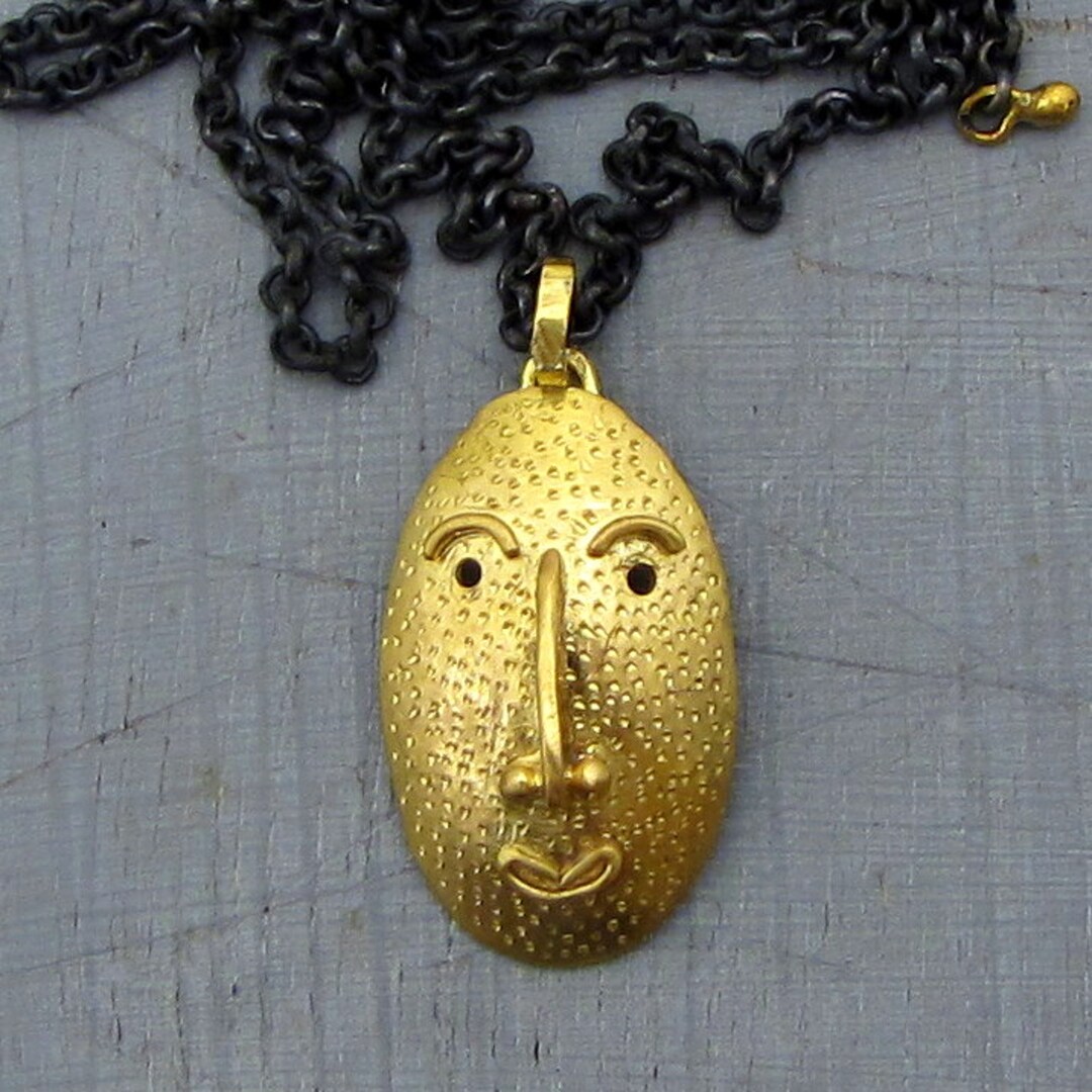 Artisan Solid 22k Gold & Silver Face Necklace - Etsy
