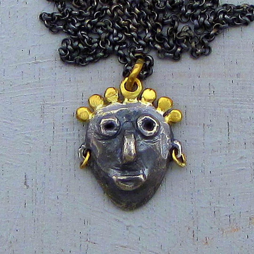 Sculpted Face Pendant - 22K Gold Silver Artisan Necklace - Etsy