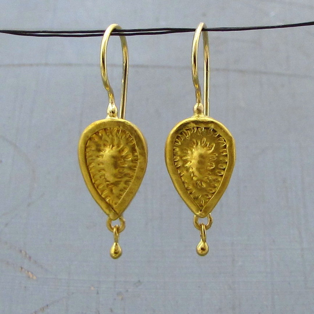 22k Gold Drop Earrings / Solid Gold Earrings - Etsy