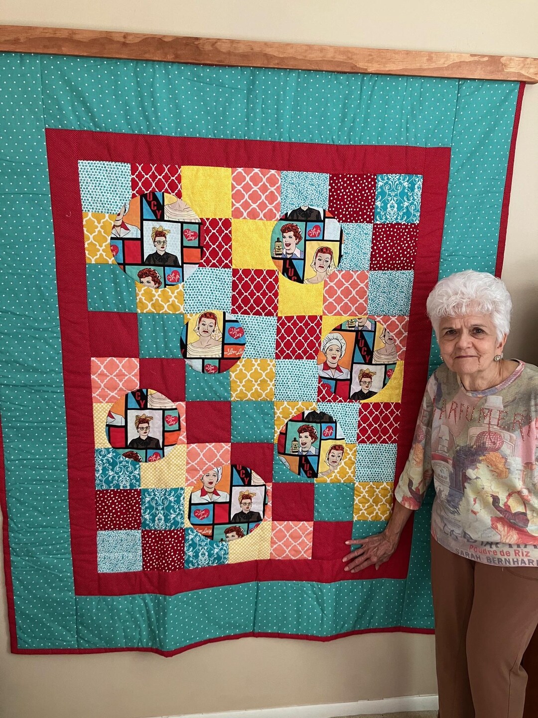 Handmade Patchwork Quilt – 55x67 Throw Blanket – I Love Lucy Appliqué ...