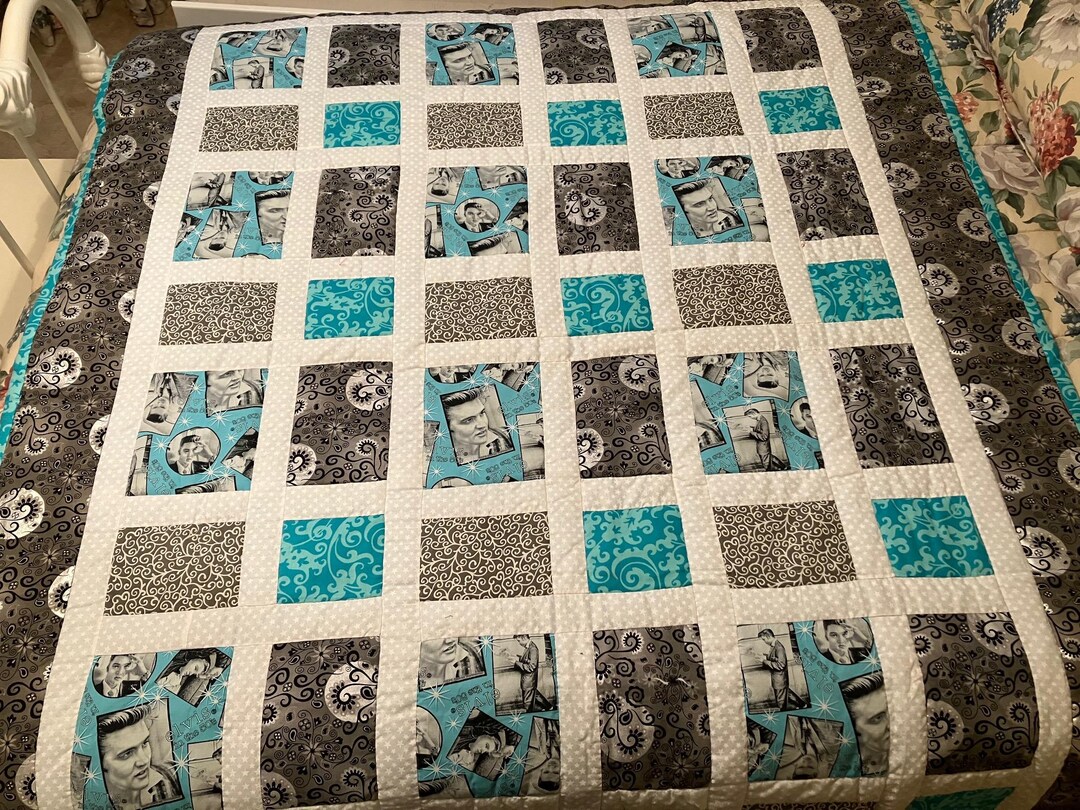 Elvis Presley Monochrome Quilt 45×72 – Rock & Roll Wall Hanging or Lap ...