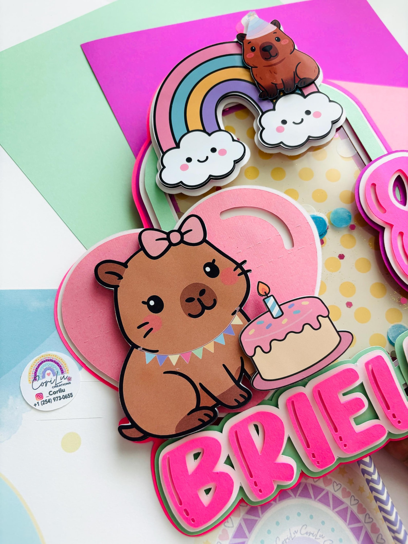 Custom Capybara Shaker Cake Topper: Rainbow Birthday Party Decoration ...