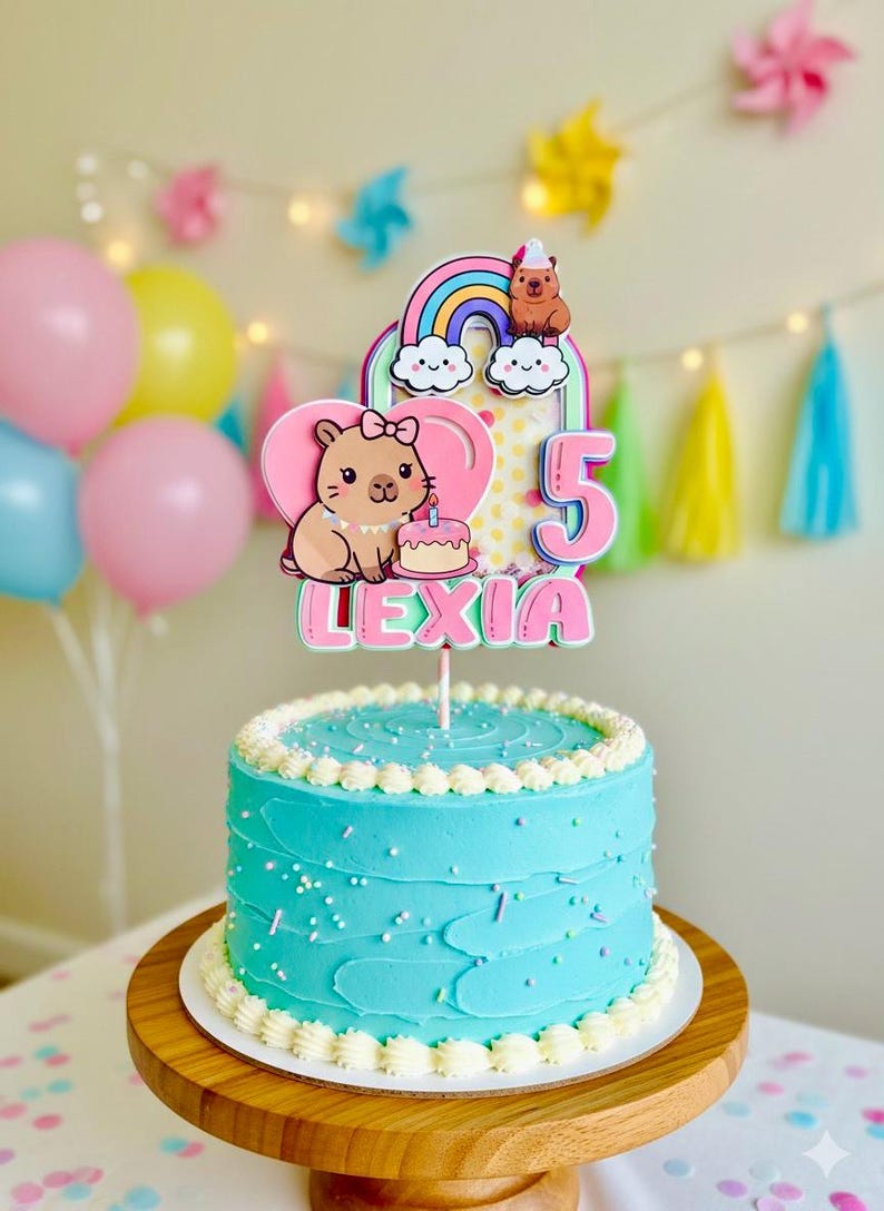 Custom Capybara Shaker Cake Topper: Rainbow Birthday Party Decoration ...