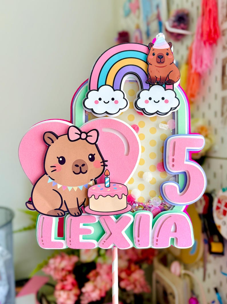 Custom Capybara Shaker Cake Topper: Rainbow Birthday Party Decoration ...