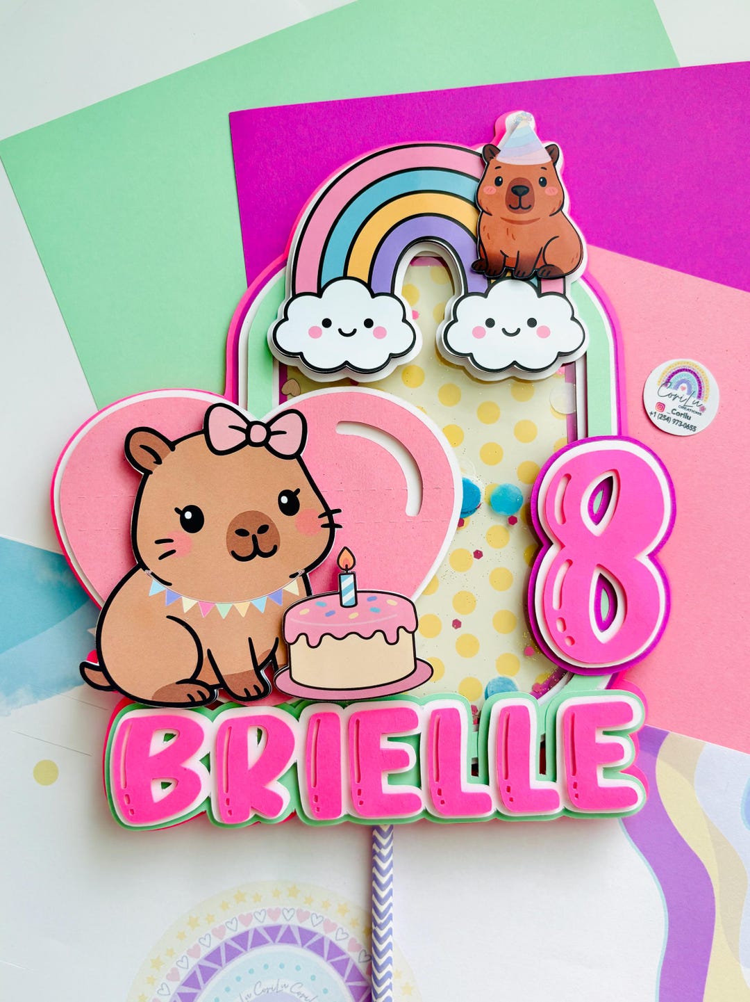 Custom Capybara Shaker Cake Topper: Rainbow Birthday Party Decoration ...