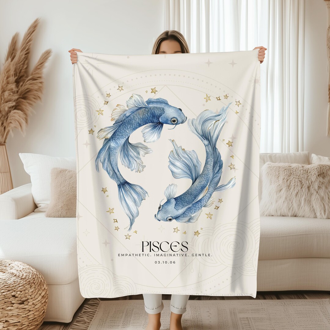 Pisces Zodiac Blanket, Personalized Birthdate Throw, Astrology Home ...