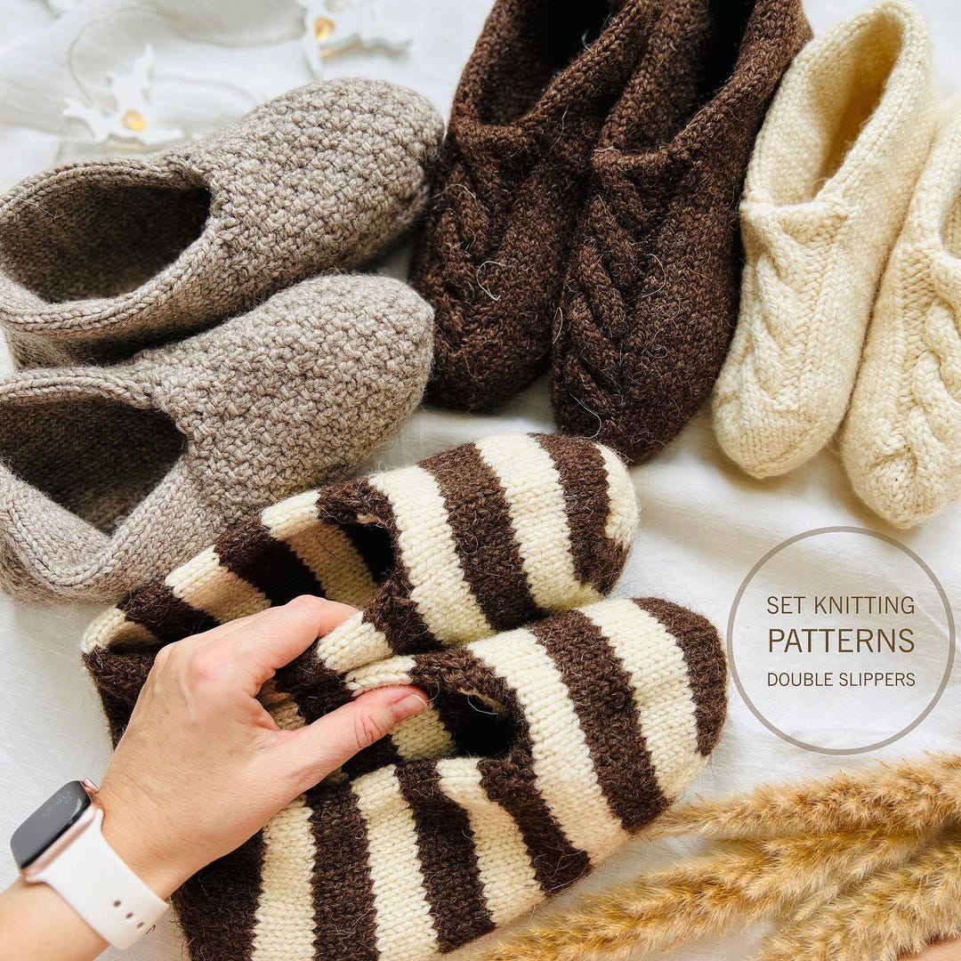 Knitting Patterns Set Double Slippers, Aran Knitting Patterns, Home ...