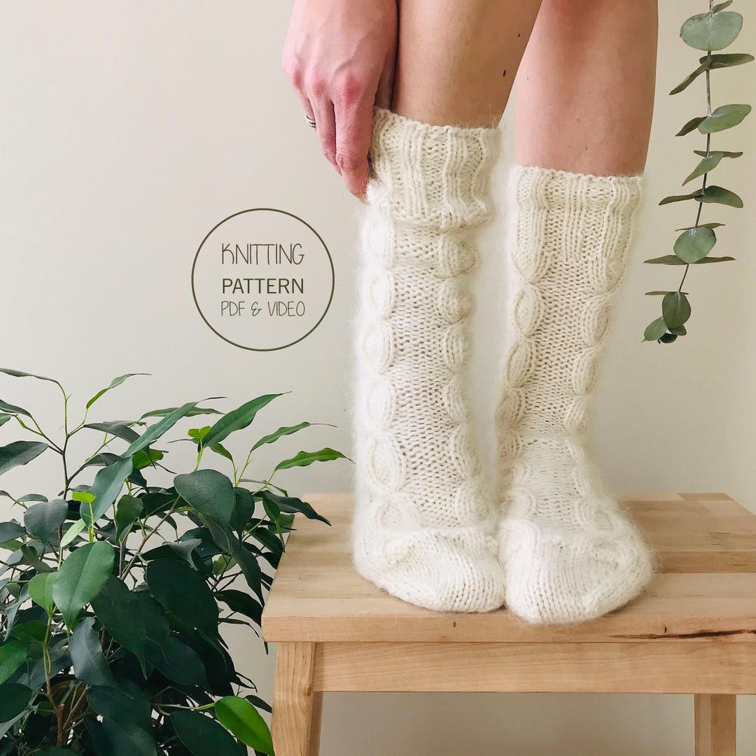 Cable Sock Knitting Pattern Chunky Mohair Angora Socks Top Down Magic ...