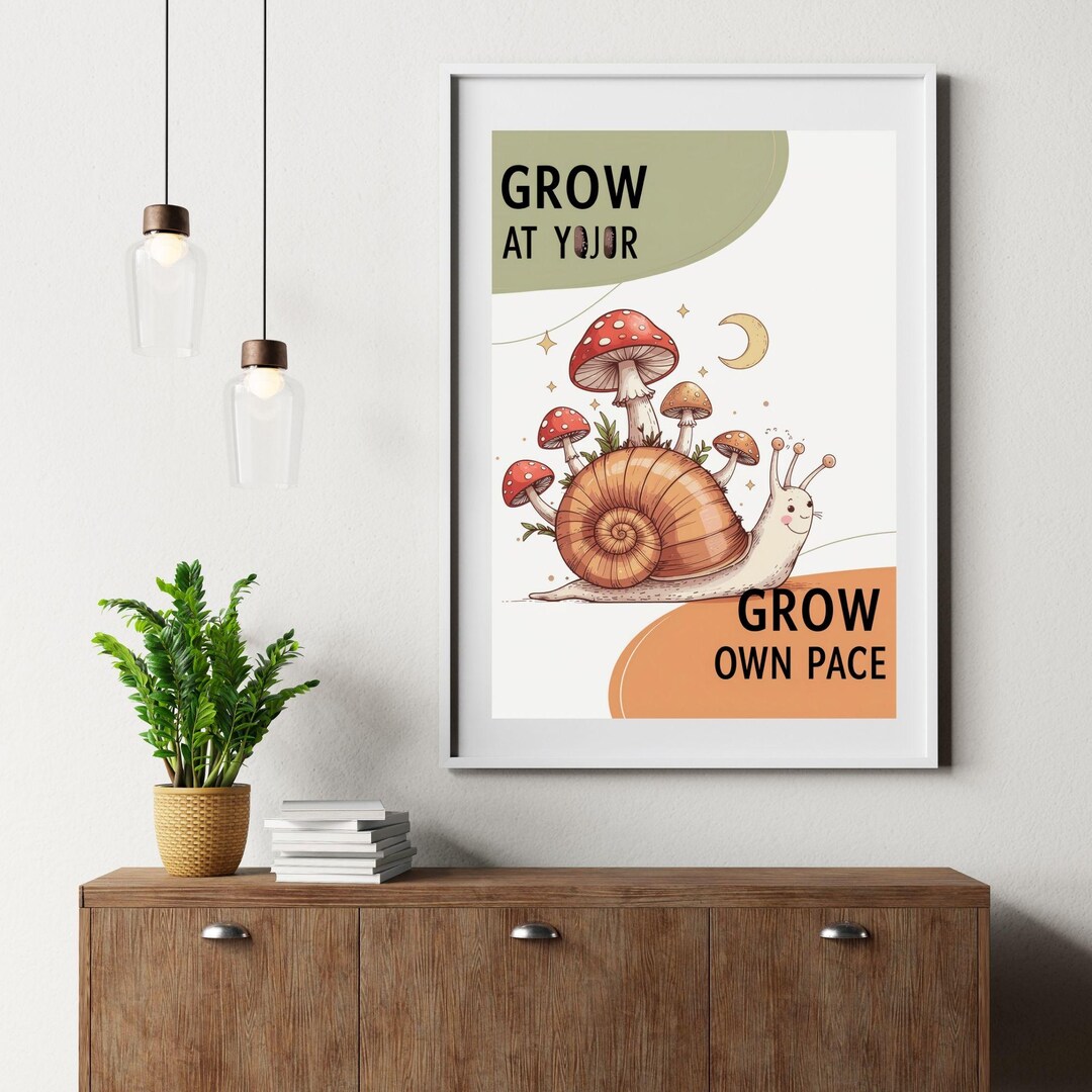 Retro Mushroom Poster Print – 70s Printable Wall Art, Growth Quote - Etsy