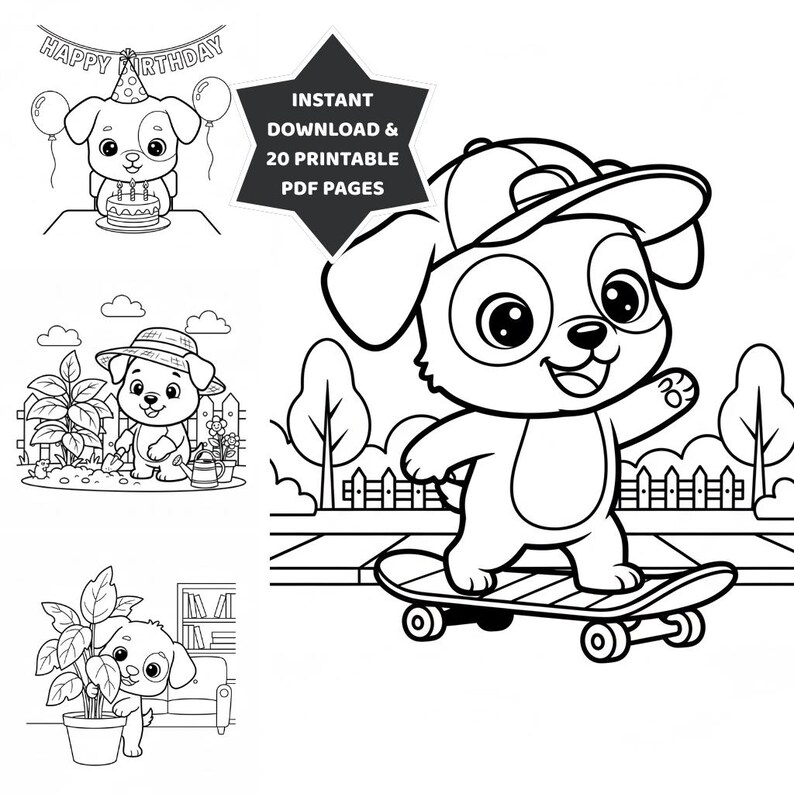 Kids Puppy Coloring Book Printable | Cute Dog Coloring Pages for Kids ...