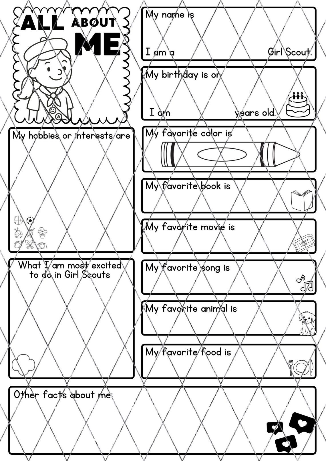 All About Me – Girl Scout Printable | Troop Meeting Icebreaker Activity ...