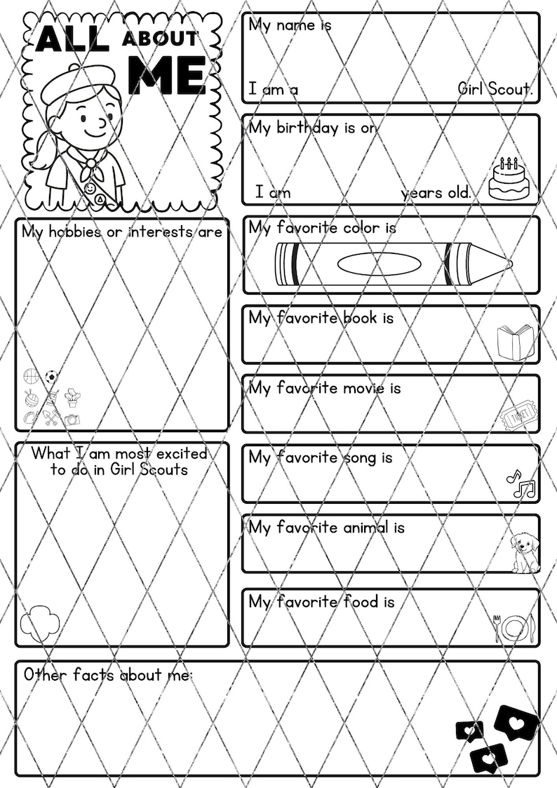 All About Me – Girl Scout Printable | Troop Meeting Icebreaker Activity ...