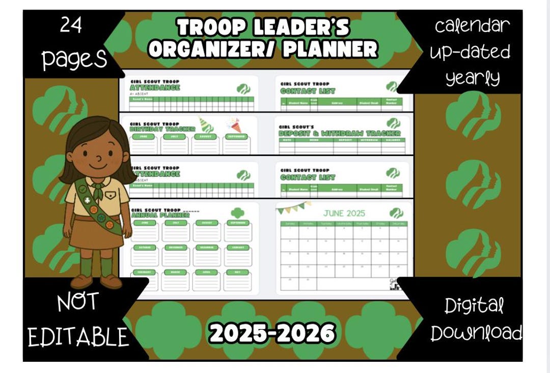 Girl Scout Troop Leader Planner | 2025-2026 Calendar (PDF) - Etsy