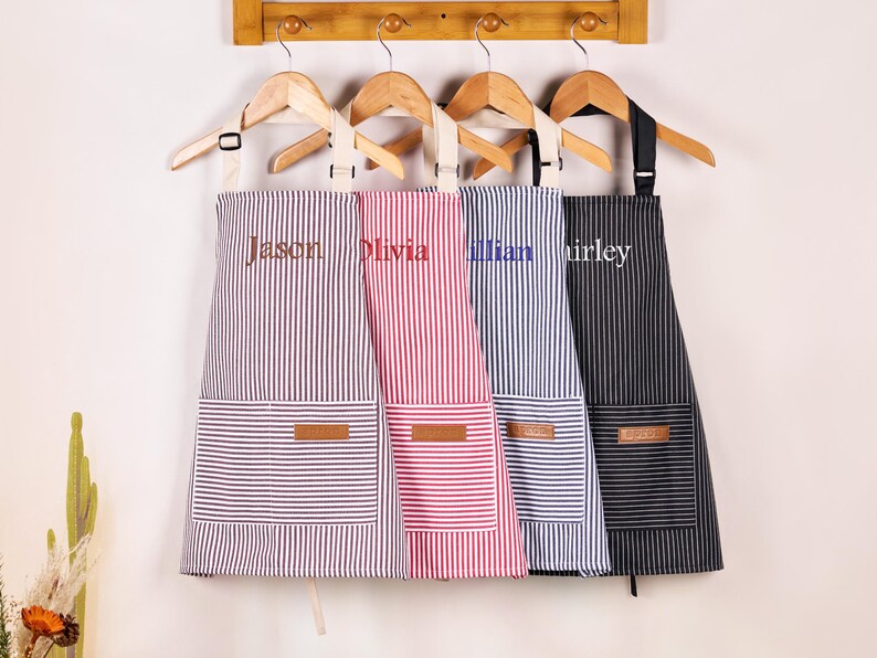 Custom Aprons for Womens, Personalized Embroidered Striped Apron With ...