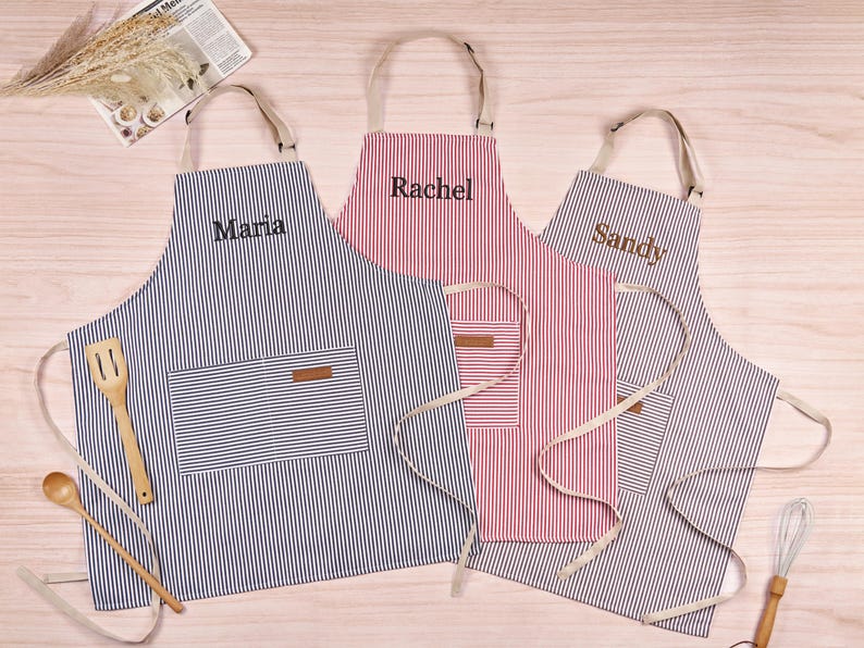 Custom Aprons for Womens, Personalized Embroidered Striped Apron With ...