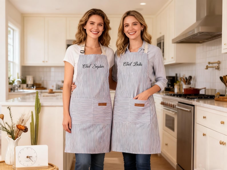 Custom Aprons for Womens, Personalized Embroidered Striped Apron With ...