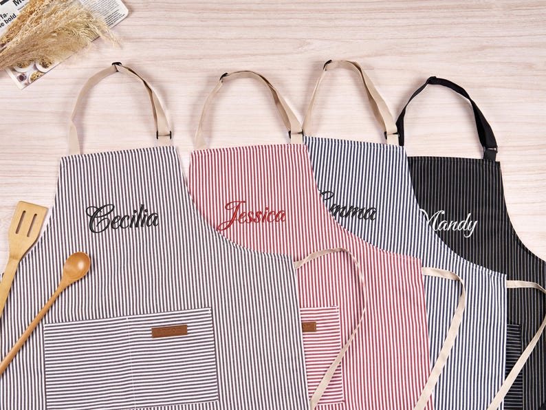 Custom Aprons for Womens, Personalized Embroidered Striped Apron With ...