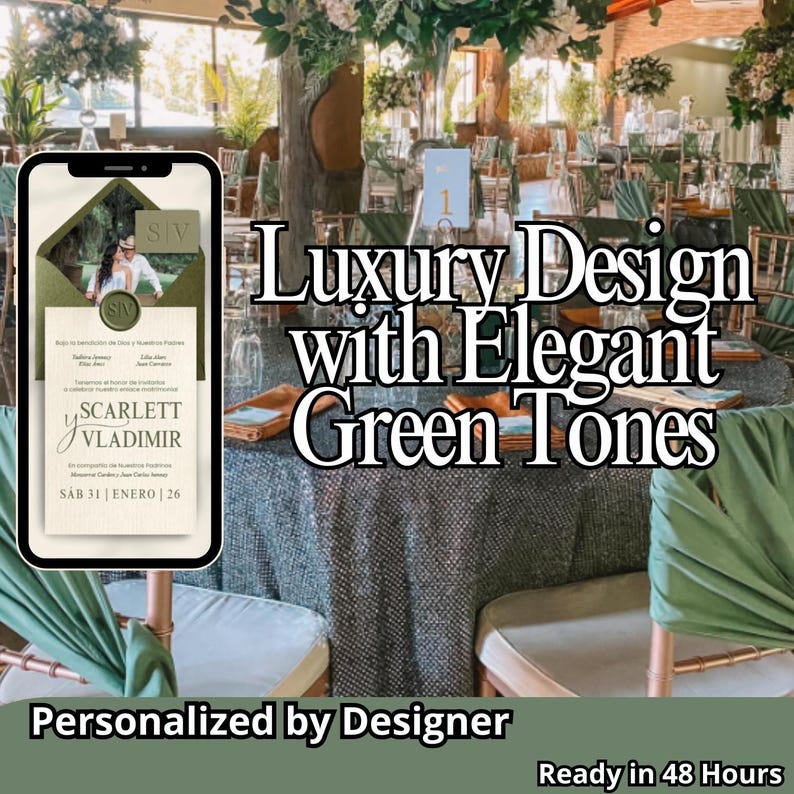 Luxury Green Wedding Invitation | Custom Digital Wedding Invite ...