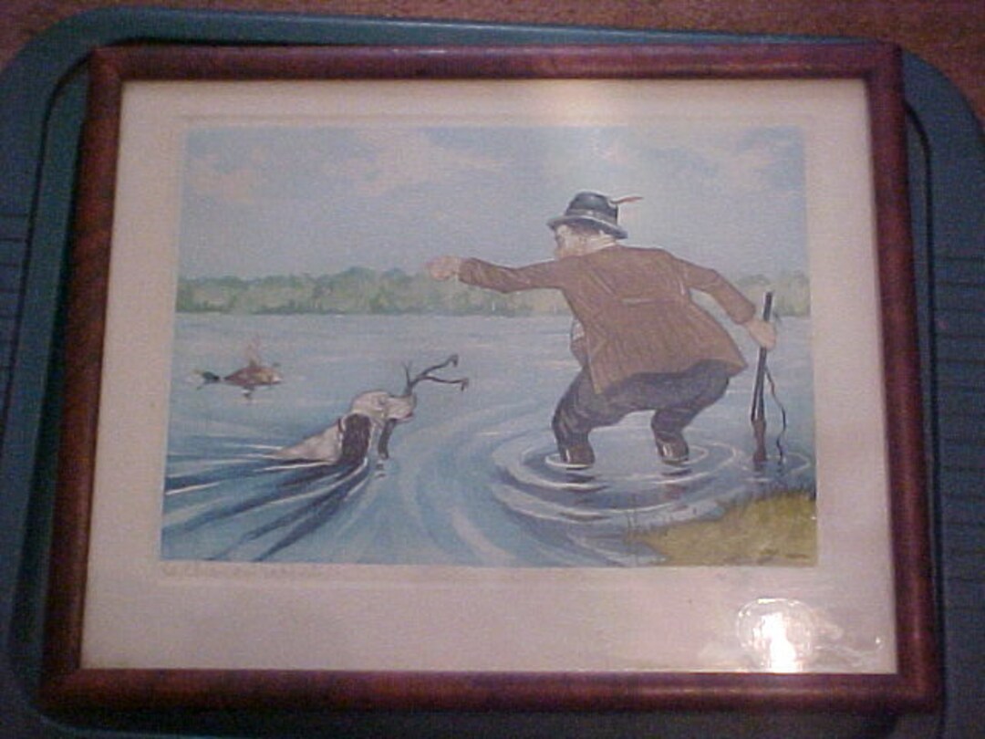 Vintage Lithograph, Hunter With Retreiving Dogs, Humorous - Etsy