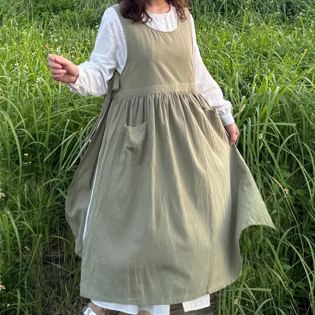Vintage Japanese Side Tie Apron for Women, Cottagecore Pinafore Dress ...