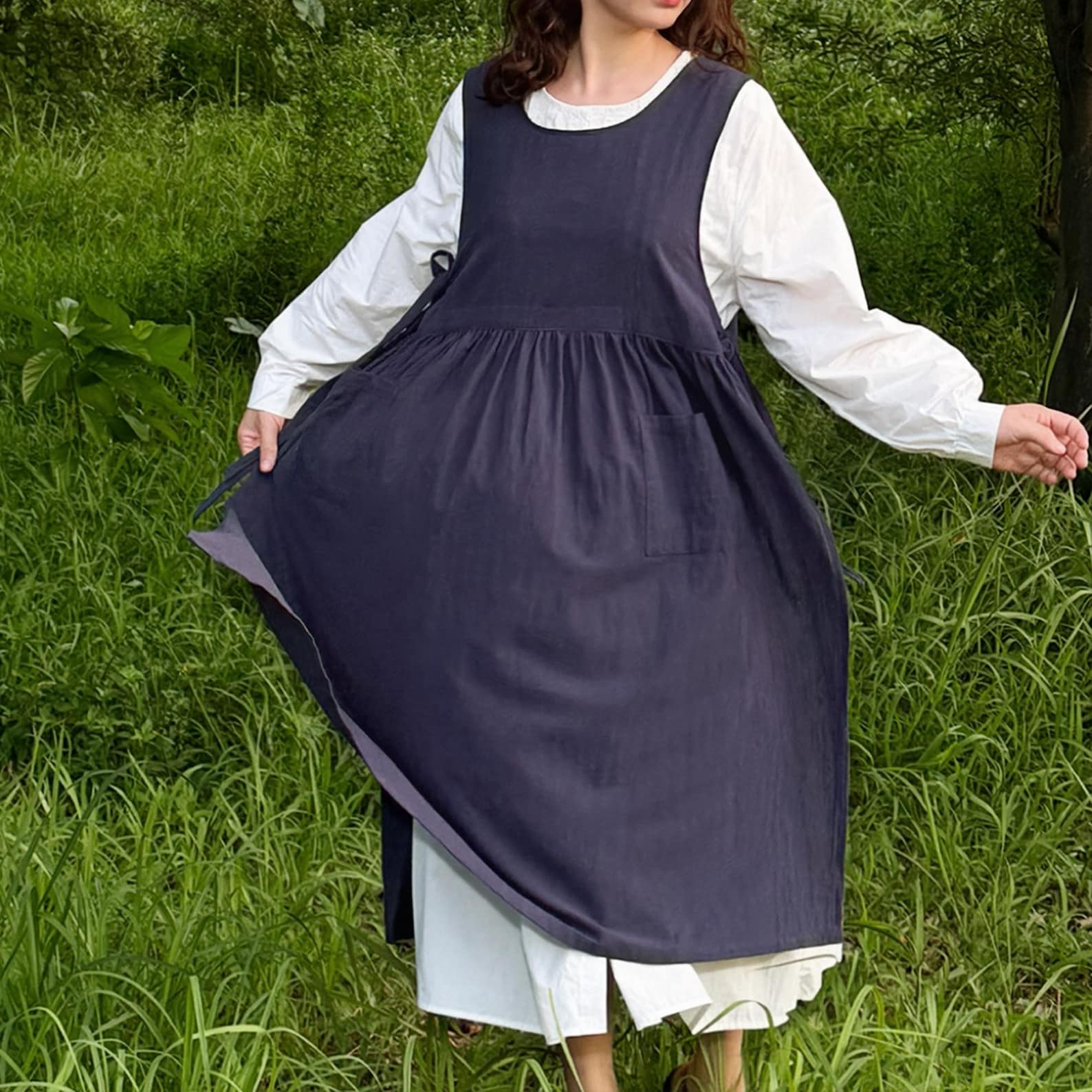 Vintage Japanese Side-tie Apron for Women, Cottagecore Pinafore Dress ...