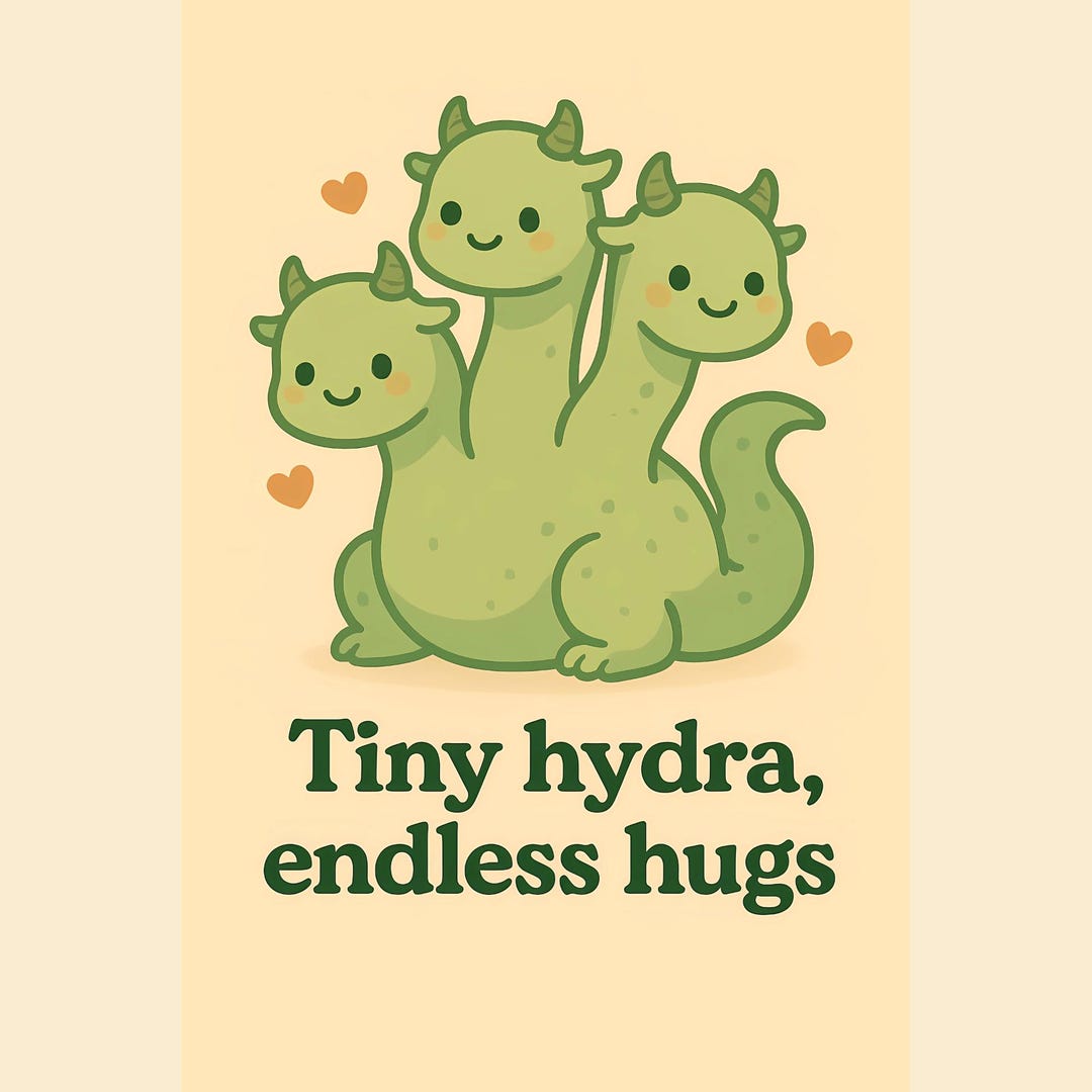 Tiny Hydra, Endless Hugs – Cute Fantasy Monster Art Print (digital File ...