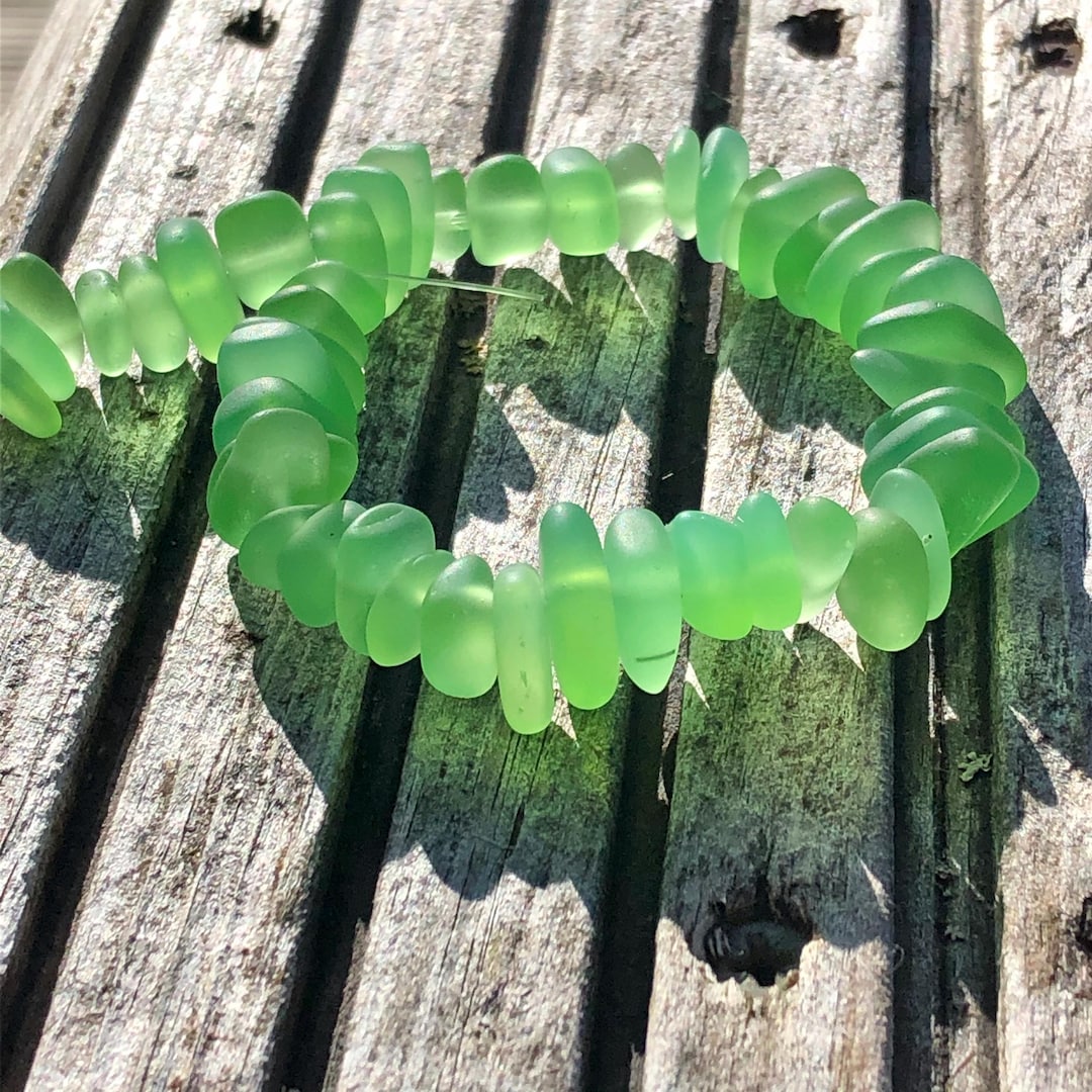 1 Strand Cultured Sea Glass Pebble Beads 6-9mm Drilled - Spring Green 8 ...