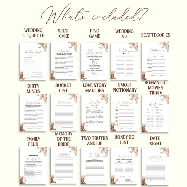 Western Bridal Shower Games Bundle, Cowgirl Boots and Brunch (digital ...