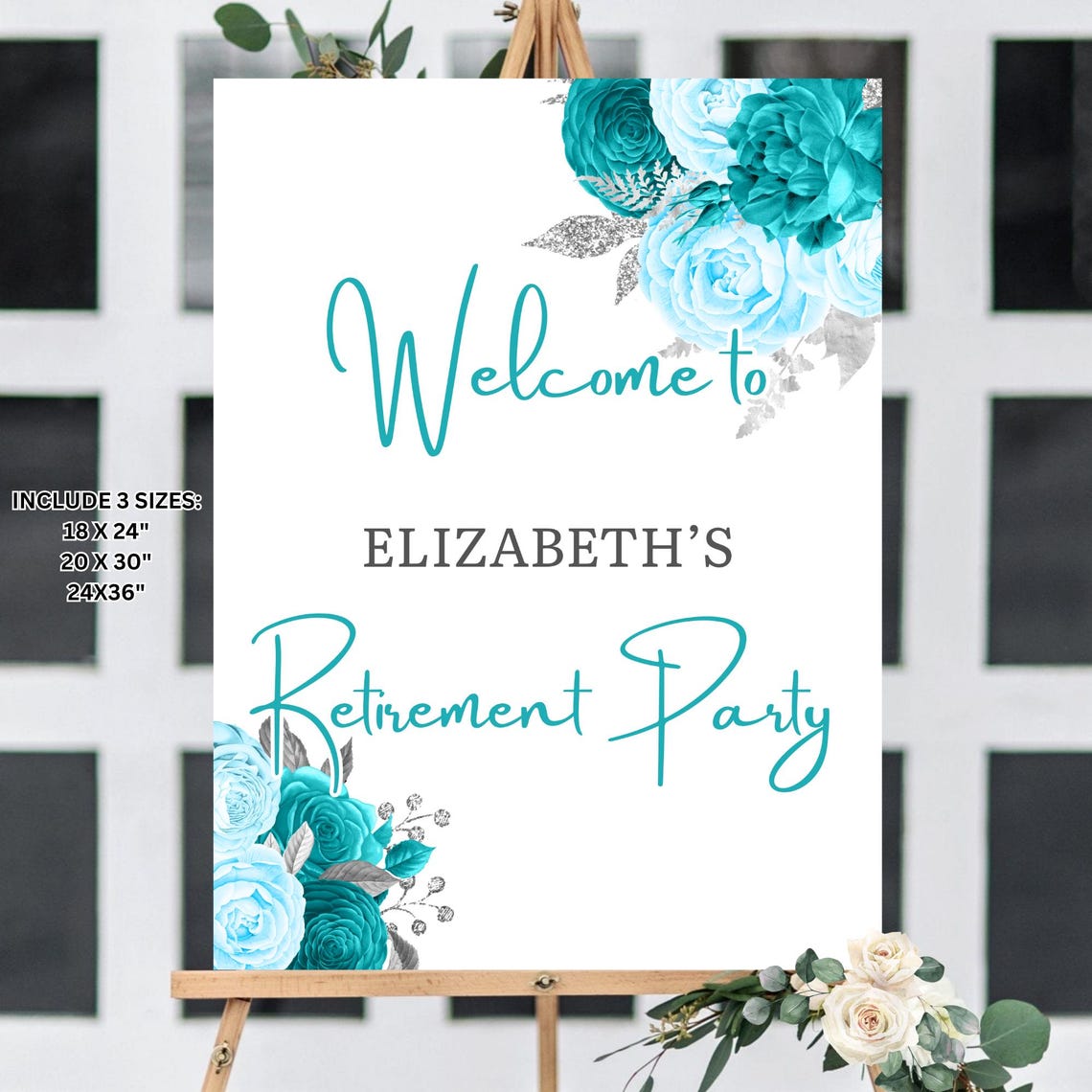 Turquoise Floral Retirement Welcome Sign Template: Editable Party ...