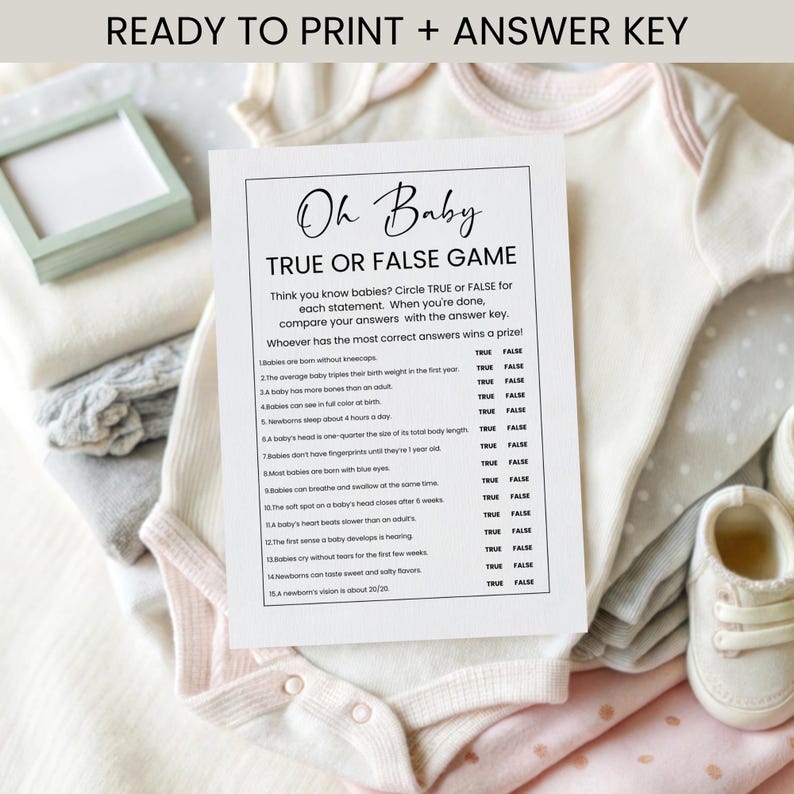 True or False Baby Shower Game: Oh Baby Printable (digital Download) - Etsy