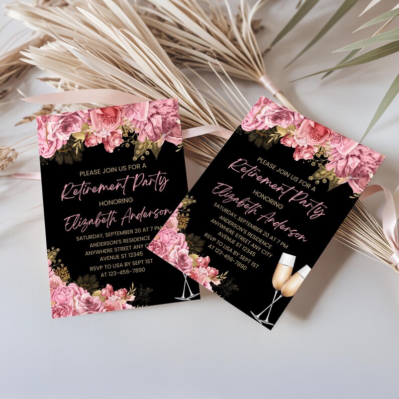 Editable Pink Retirement Invitation, Retirement Party Invite, Pink ...