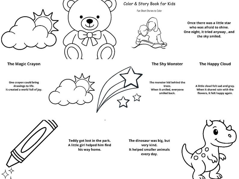 Kids' Coloring Book With Short Stories | Ages 4-8 (printable PDF) - Etsy