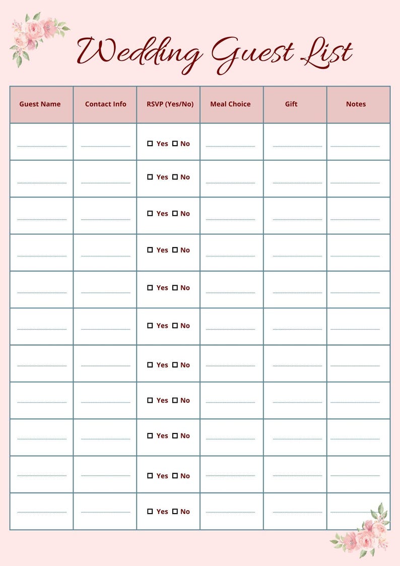 Elegant Wedding Planner Printable | Budget Tracker, Guest List & Vendor ...
