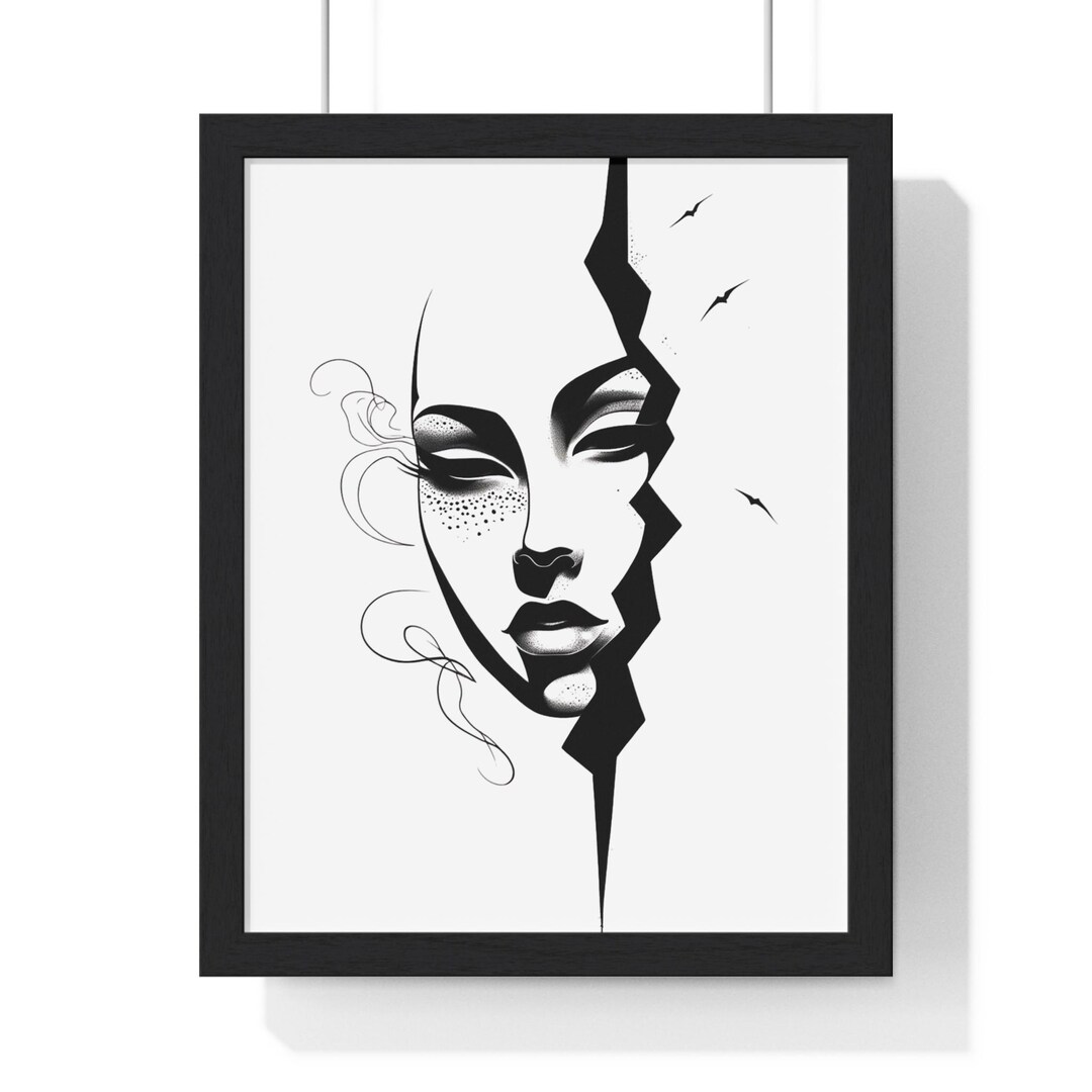 Vertical Framed Poster - Stylish Split Face Art Print | Modern Wall ...