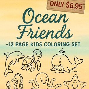 Ocean Friends – 12 A4 Sea Animal Coloring Pages for Kids – Instant ...