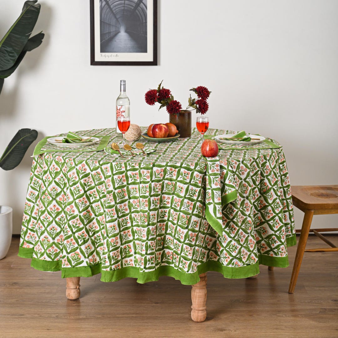 Cotton Round Tablecloth Block Print Tablecloths Floral Printed Boho ...