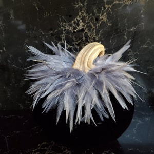 One Feather and 2 Silk Velvet Pumpkins With Real Stems 2006 - Etsy