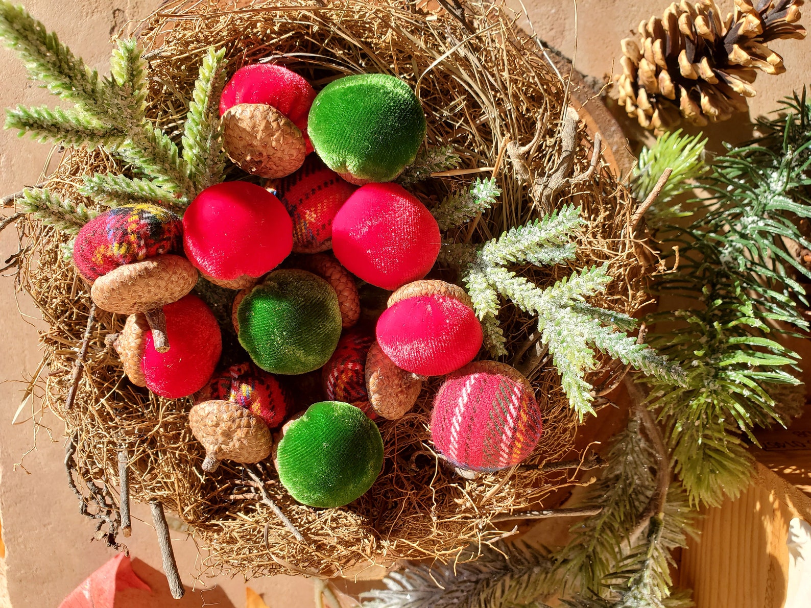 15 Silk Velvet and Plaid Acorns With Real Acorn Caps CA - Etsy