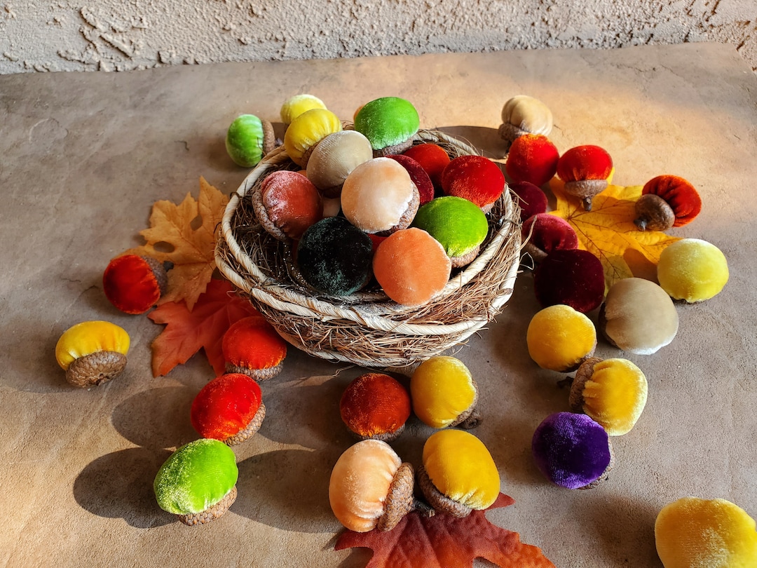 18 Silk Velvet Acorns With Real Acorn Caps - Etsy