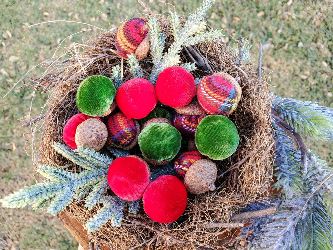 15 Silk Velvet and Plaid Acorns With Real Acorn Caps CA | Etsy
