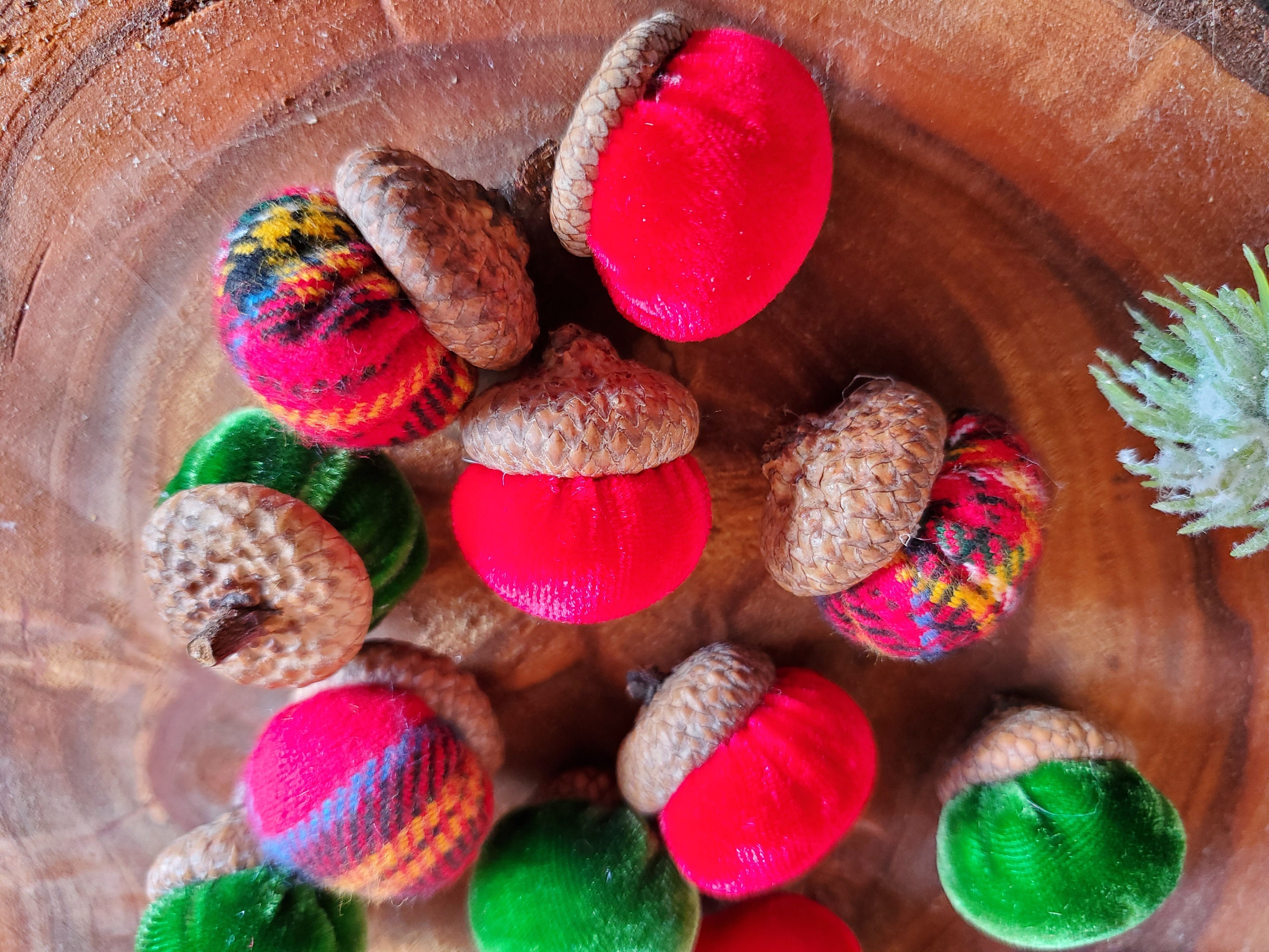 15 Silk Velvet and Plaid Acorns With Real Acorn Caps CA | Etsy