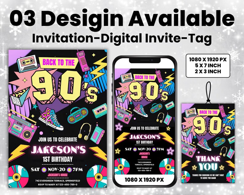 Editable 90s Birthday Party Invitation, Throwback Theme (printable ...