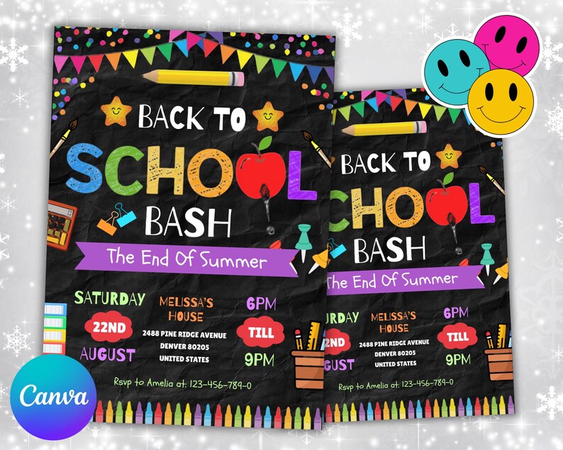Back to School Bash Party Invitation, Back to School Bash Invite, End of Summer Party, Editable ...